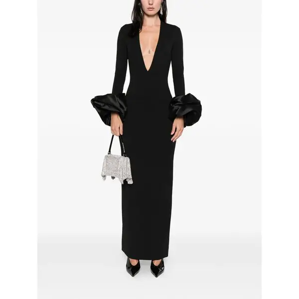 Solace London V-neck Midi Dress With Ruffled Cuffs