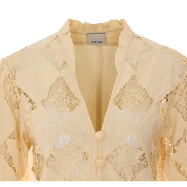 Isabel Marant Étoile Nina Embroidered Cotton Linen Blend V-neck Top - Yellow