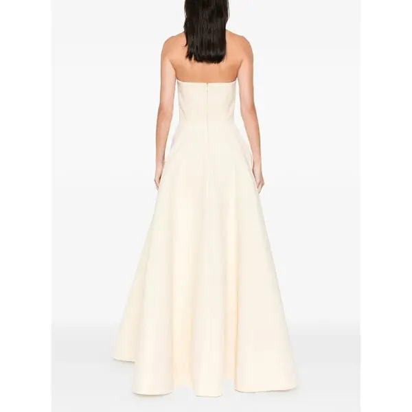 Solace London Strapless Flared Skirt Gown - Cream