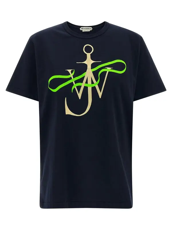 JW Anderson Ribbon Anchor Embroidered Cotton T-shirt - Black
