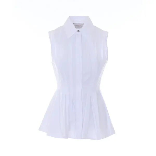 Sportmax Sleeveless Crew Neck Pleated Shirt - White