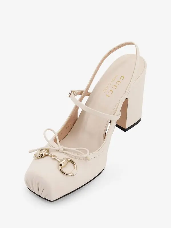 Gucci Leather Slingback Pumps With Square Toe And Metal Horsebit Detail
