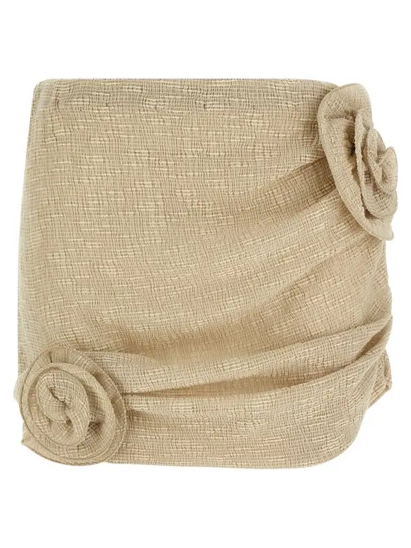 Magda Butrym 02" Cotton Denim Miniskirt With 3d Flower Appliqu - Cream
