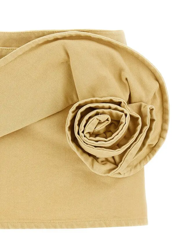 Magda Butrym 02" Cotton Denim Miniskirt With 3d Flower Appliqu