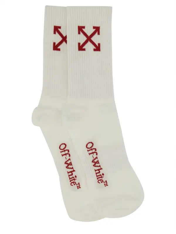 Off-White Cotton Blend Crew Socks With Arrow Pattern - White