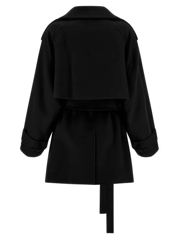 Sportmax Bouquet Short Double-breasted Wool Trench Coat - Black