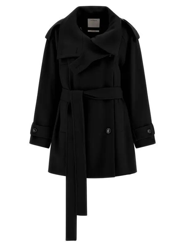 Sportmax Bouquet Short Double-breasted Wool Trench Coat - Black