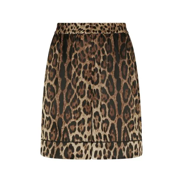 Dolce & Gabbana Leopard Print Silk Shorts - Brown