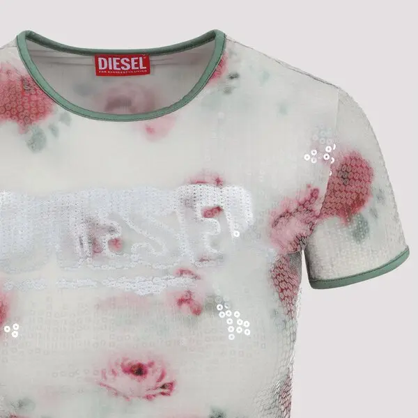 DIESEL® T-unkyel T-shirt With Sequins And Floral Print - White