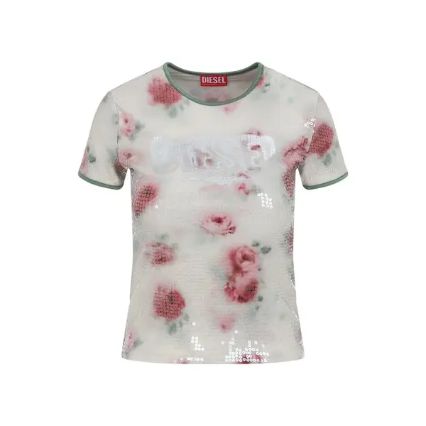 DIESEL® T-unkyel T-shirt With Sequins And Floral Print - White