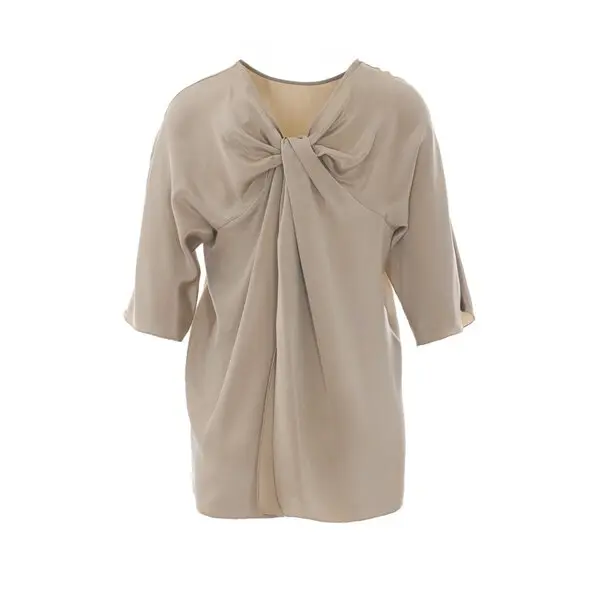 Max Mara Silk Shirt With Knot Detailing - Gray