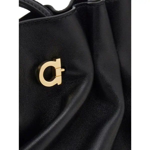 FERRAGAMO Nappa Leather Gancini Shoulder Bag - Black