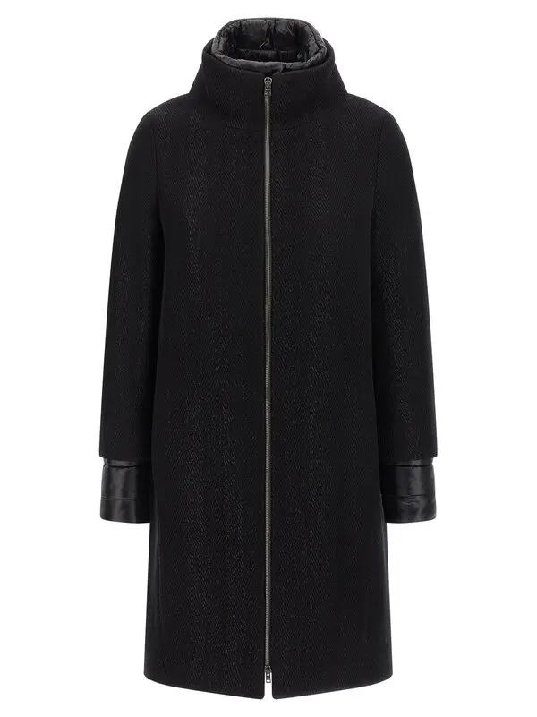 Herno Lamé Thread And Wool Coat - Black