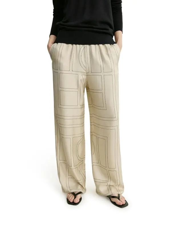 TOTEME Monogram Silk Trousers - Cream