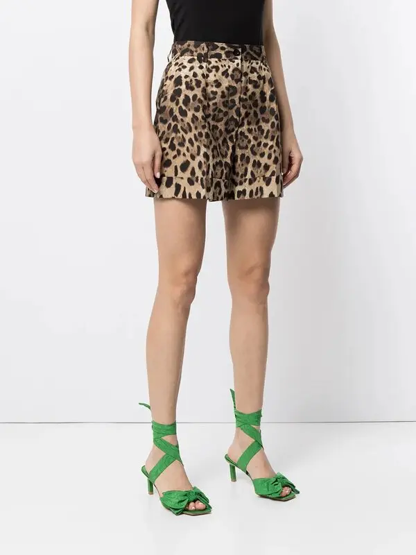 Dolce & Gabbana Leopard-print Poplin Shorts - Brown
