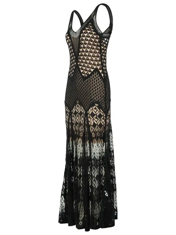 Blumarine Long Dress In Worked Cotton
