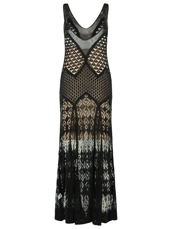 Blumarine Long Dress In Worked Cotton