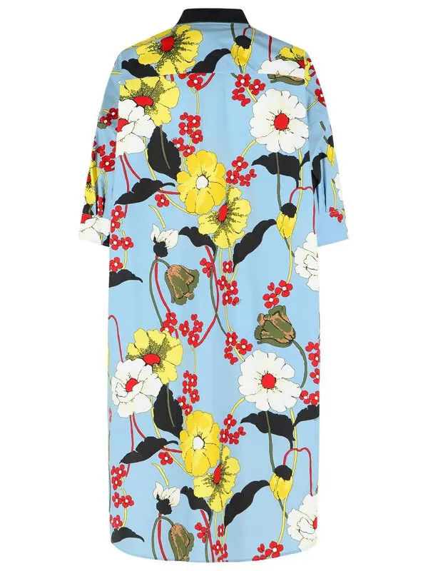 Marni Multicolor Floral Cotton Dress With Contrast Bow - Blue