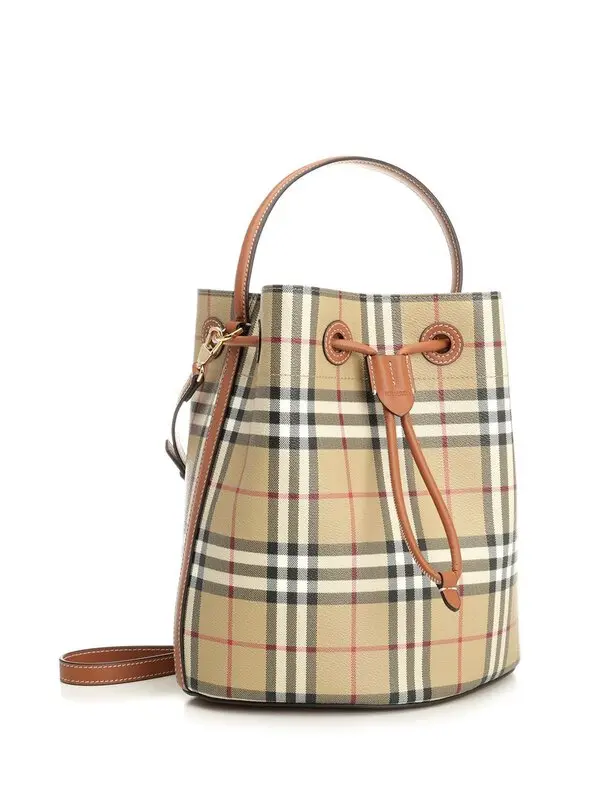 Burberry Bucket Bag In Check Print Coated Cotton Blend - Brown