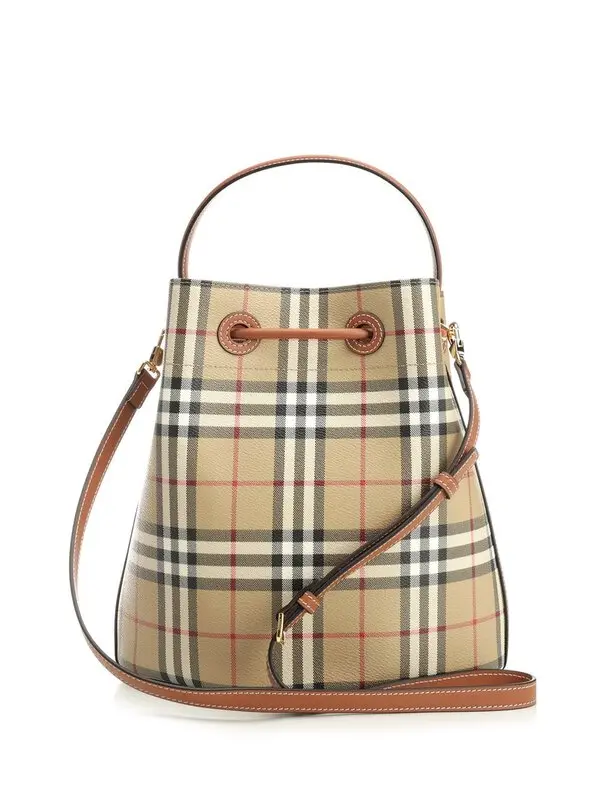 Burberry Bucket Bag In Check Print Coated Cotton Blend - Brown