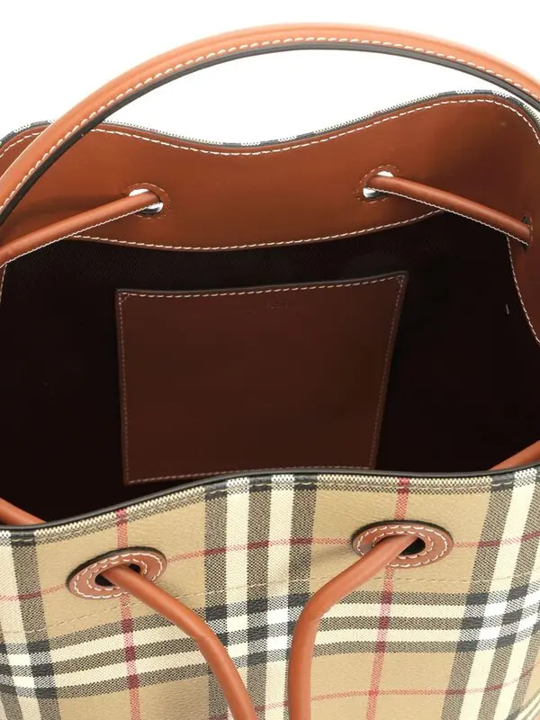 Burberry Bucket Bag In Check Print Coated Cotton Blend - Brown