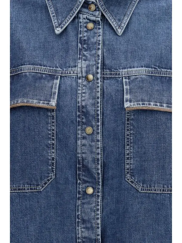 Brunello Cucinelli Denim Shirt With Jewel Details - Blue