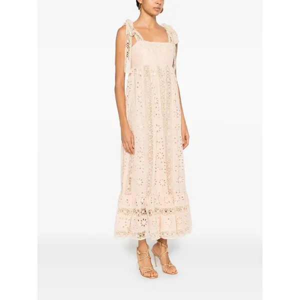 Zimmermann Light Peach Floral Embroidered Cotton Day Dress