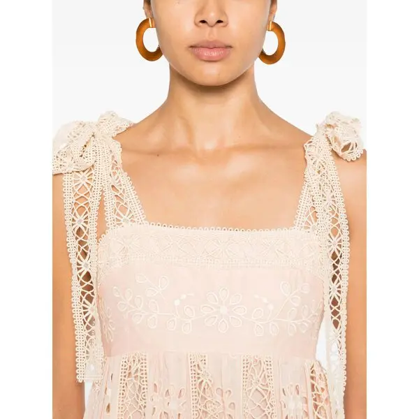Zimmermann Light Peach Floral Embroidered Cotton Day Dress