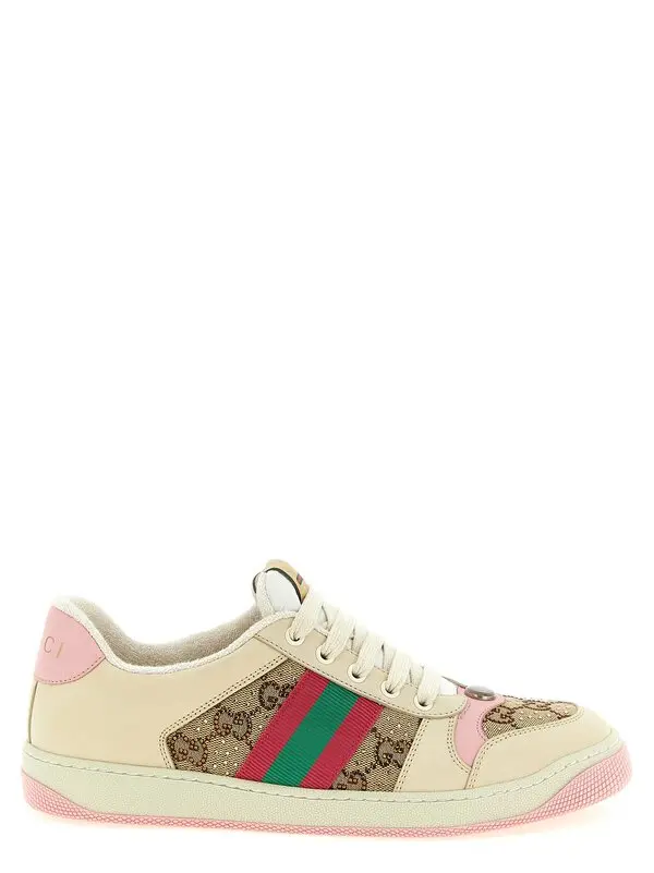 Gucci Screener Leather Sneakers With Web Ribbon Detail - Multicolor