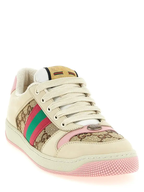 Gucci Screener Leather Sneakers With Web Ribbon Detail