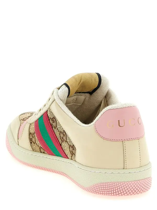 Gucci Screener Leather Sneakers With Web Ribbon Detail