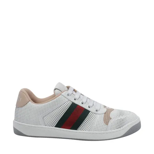 Gucci Screener Leather Sneakers With Web Ribbon Detail