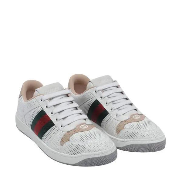 Gucci Screener Leather Sneakers With Web Ribbon Detail