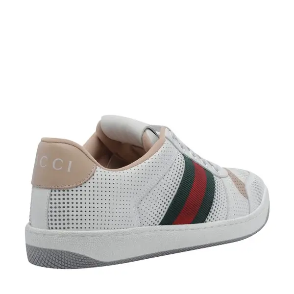 Gucci Screener Leather Sneakers With Web Ribbon Detail