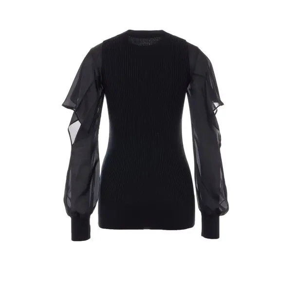Sacai Satin X Cotton Knit Pullover With Frill Sleeves