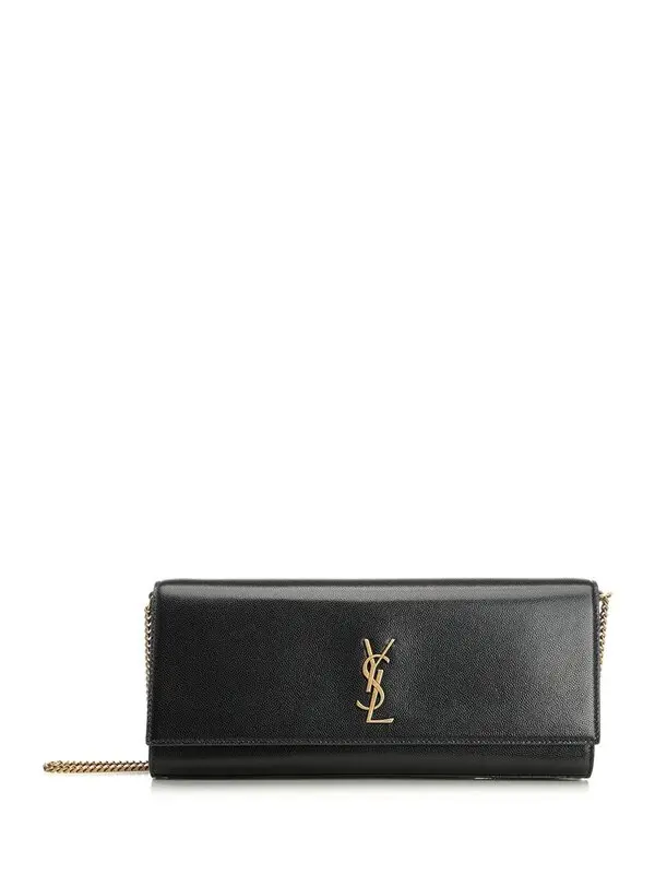 Saint Laurent Kate" Clutch In Grain De Poudre Leather With Cassandre Decoration - Black