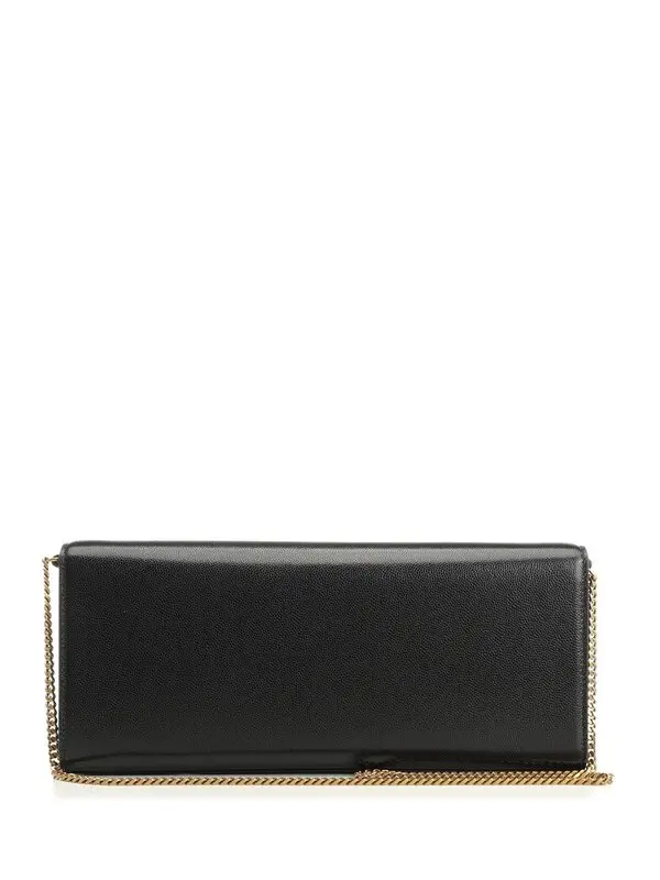 Saint Laurent Kate" Clutch In Grain De Poudre Leather With Cassandre Decoration - Black