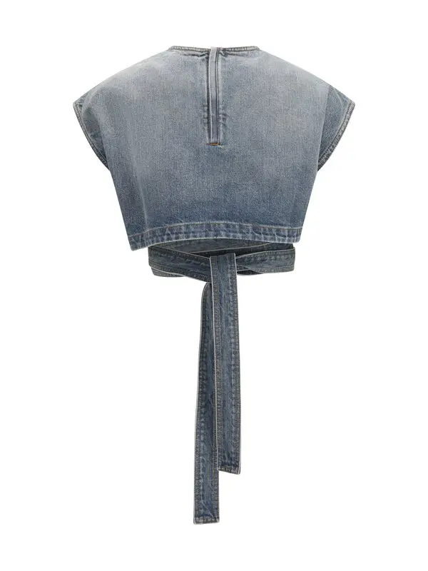 Alaïa Denim Belted Top - Blue