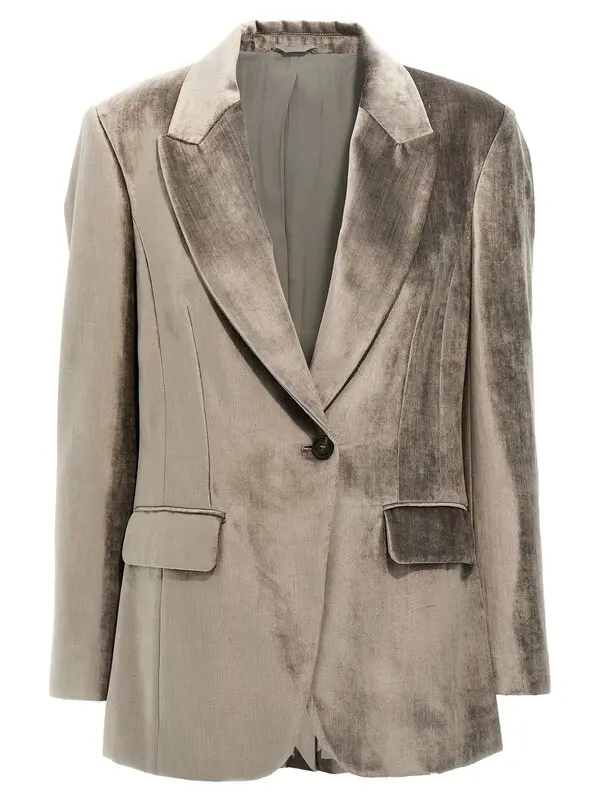 Brunello Cucinelli Single-breasted Chenille Blazer - Gray
