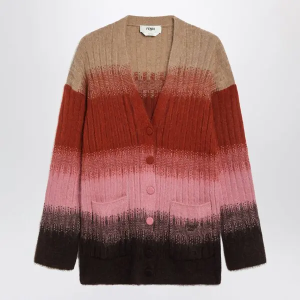 Fendi Multicoloured Mohair And Wool Blend Cardigan - Brown