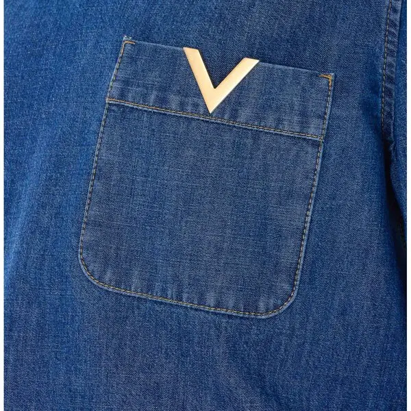 Valentino Garavani Denim Shirt With Embossed Logo - Blue