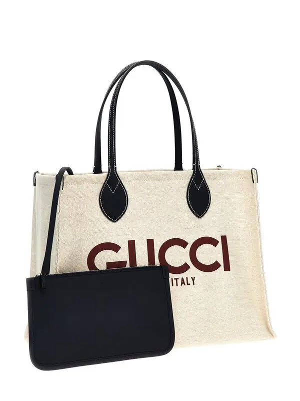 Gucci Canvas Midi Shopping Bag With Logo - Cream