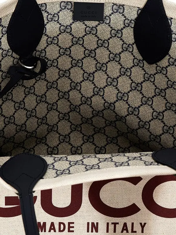 Gucci Canvas Midi Shopping Bag With Logo