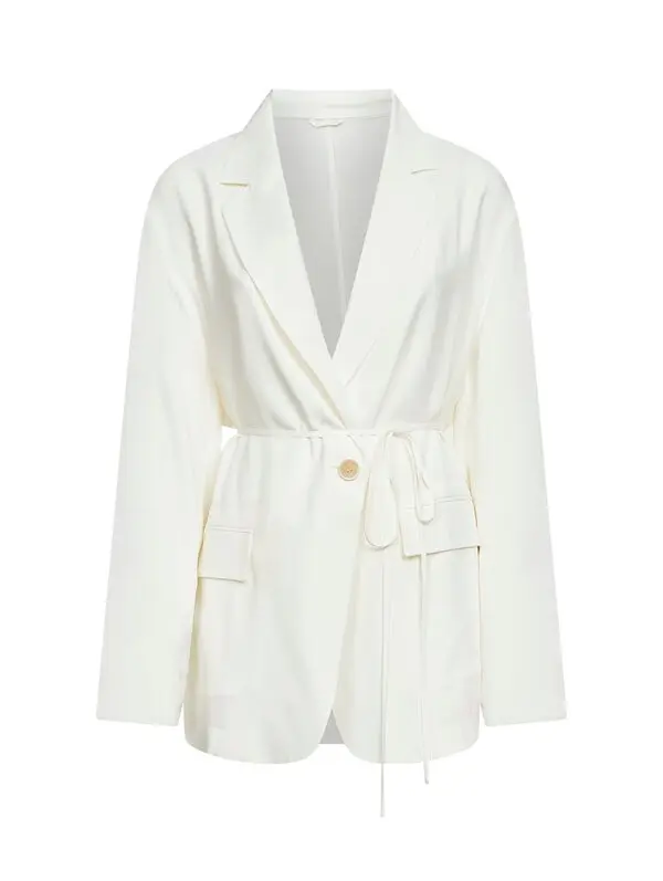 Brunello Cucinelli White Silk Sablé Crêpe Blazer With Monili Embroidery - Multicolor