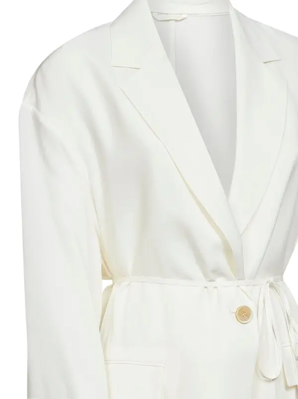 Brunello Cucinelli White Silk Sablé Crêpe Blazer With Monili Embroidery