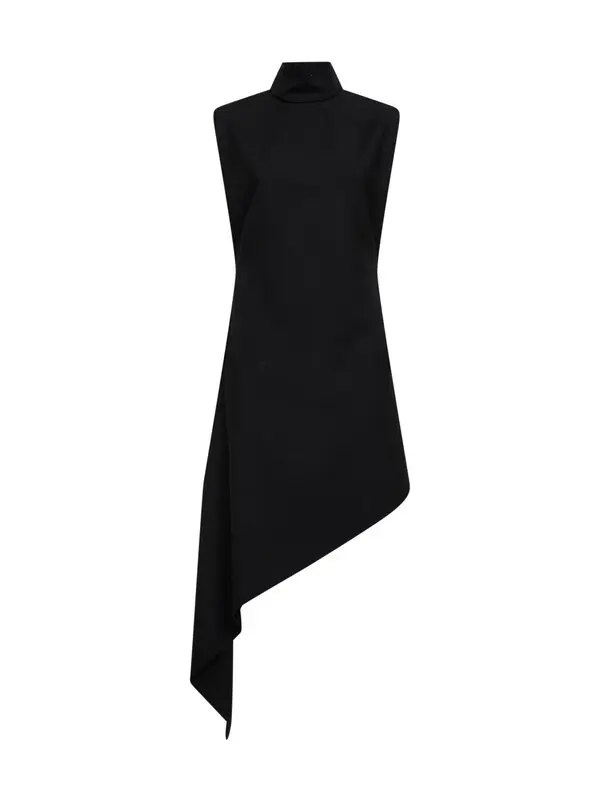 Alaïa Black Wool Gabardine Asymmetrical Dress - Multicolor