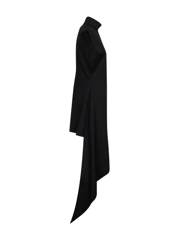 Alaïa Black Wool Gabardine Asymmetrical Dress - Multicolor