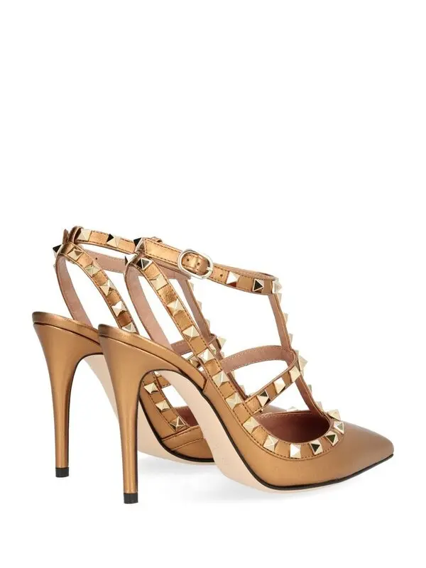 Valentino Garavani Rockstud Pumps With Ankle Strap - Gold