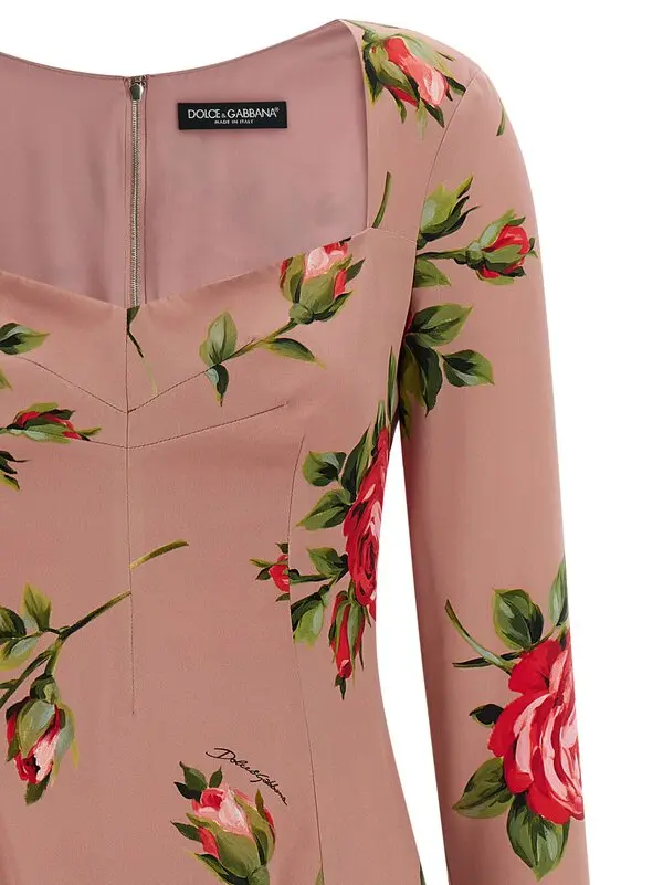 dolce and gabbana pink rose dress Dolce & Gabbana Rose Bouquet-print Chiffon Dress