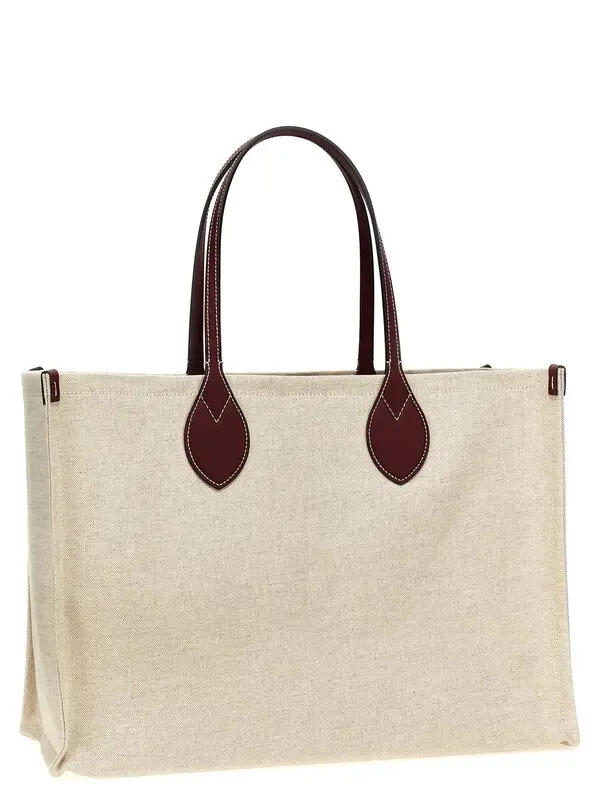Gucci Canvas Shopping Bag With Leather Details And Front Logo Print